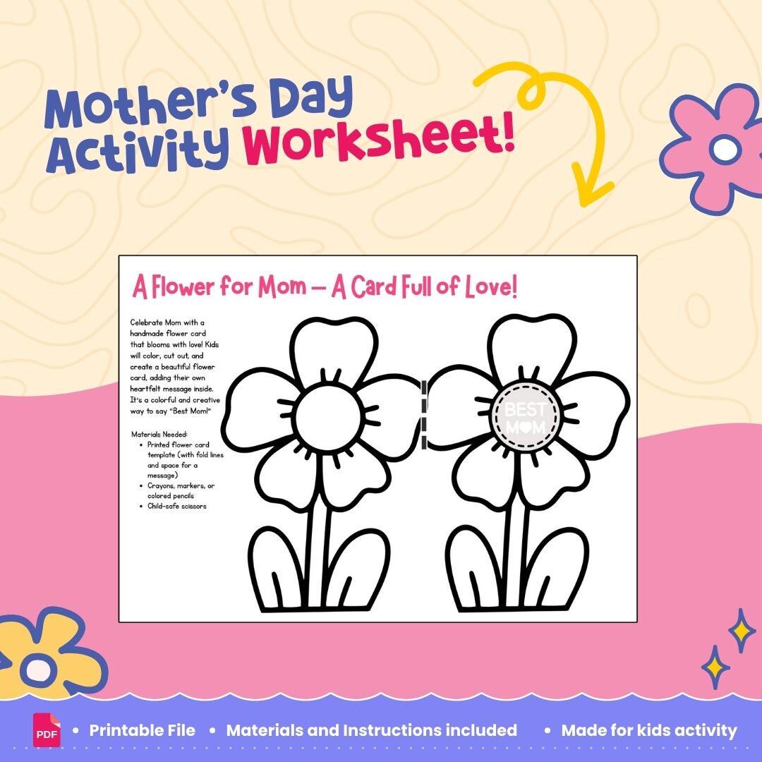 Mother's Day Flower Card Full of Love Activity Worksheet for Kids ...