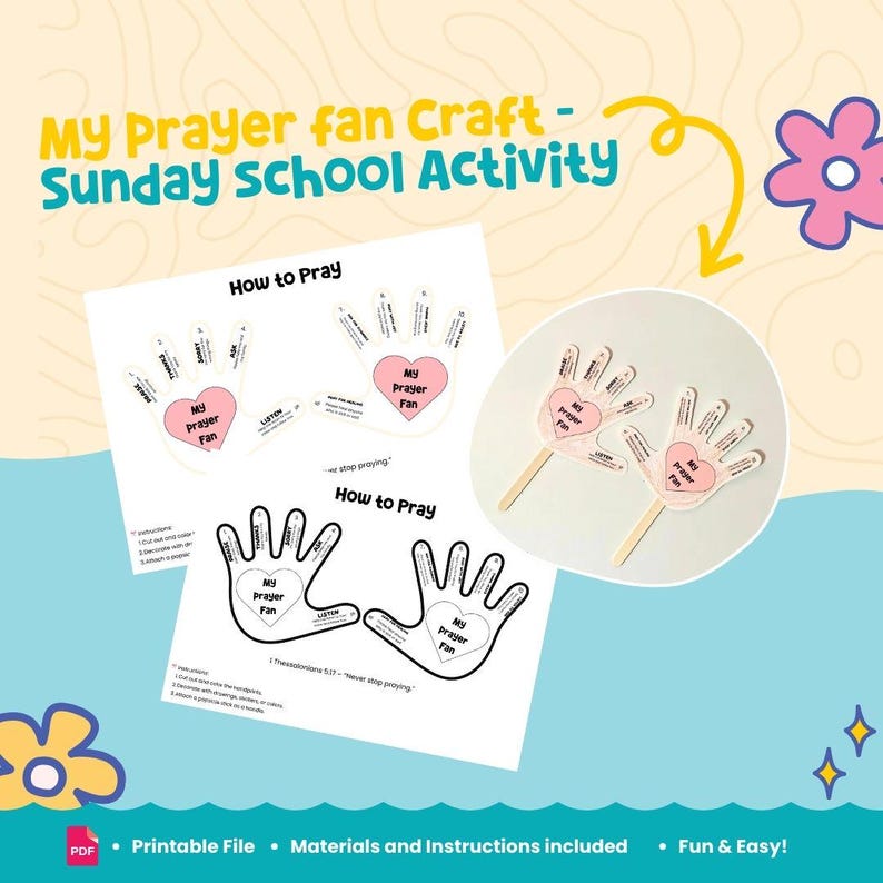 Prayer Fan Craft for Kids | Handprint Prayer Fan Printable | Sunday ...