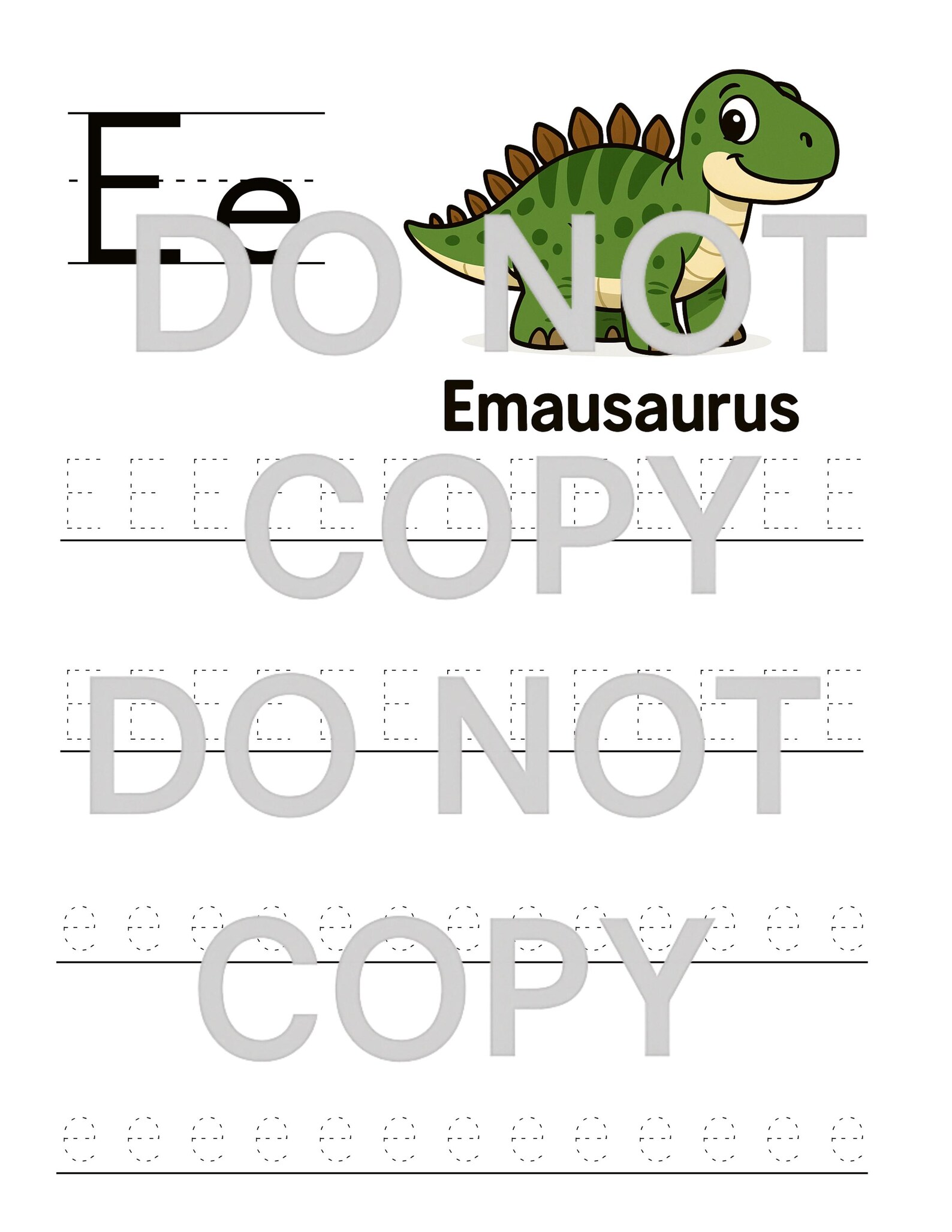 Dinosaur Alphabet Tracing Worksheet - Letter E | Preschool ...