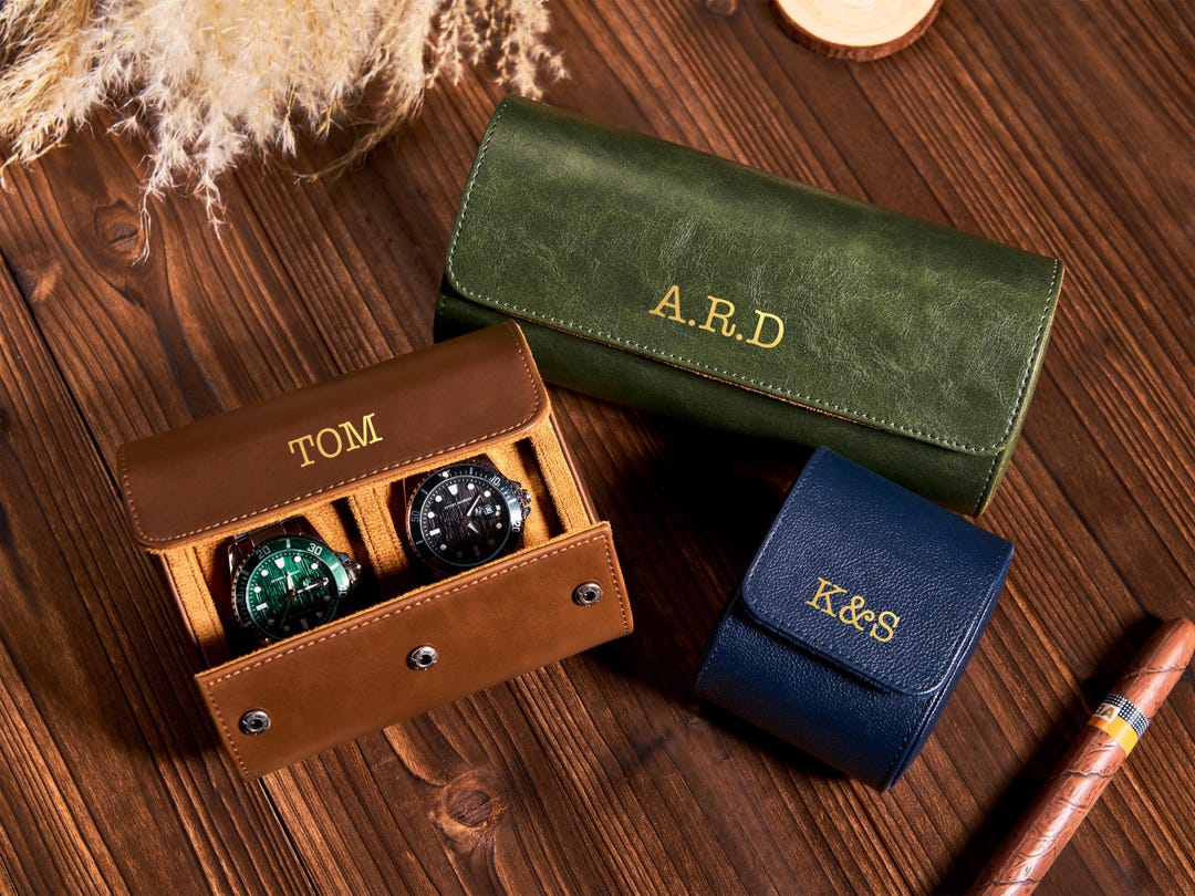 Personalized Leather Watch Case, Travel Watch Roll, Watch Roll for 3 ...