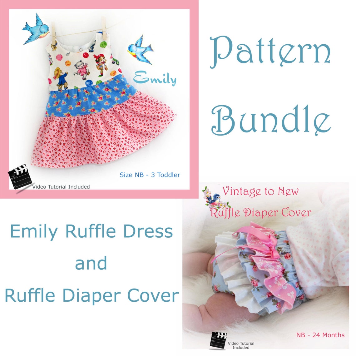 Emily Ruffle Dress AND Ruffle Diaper Cover PDF Patterns NB 3 6 - Etsy
