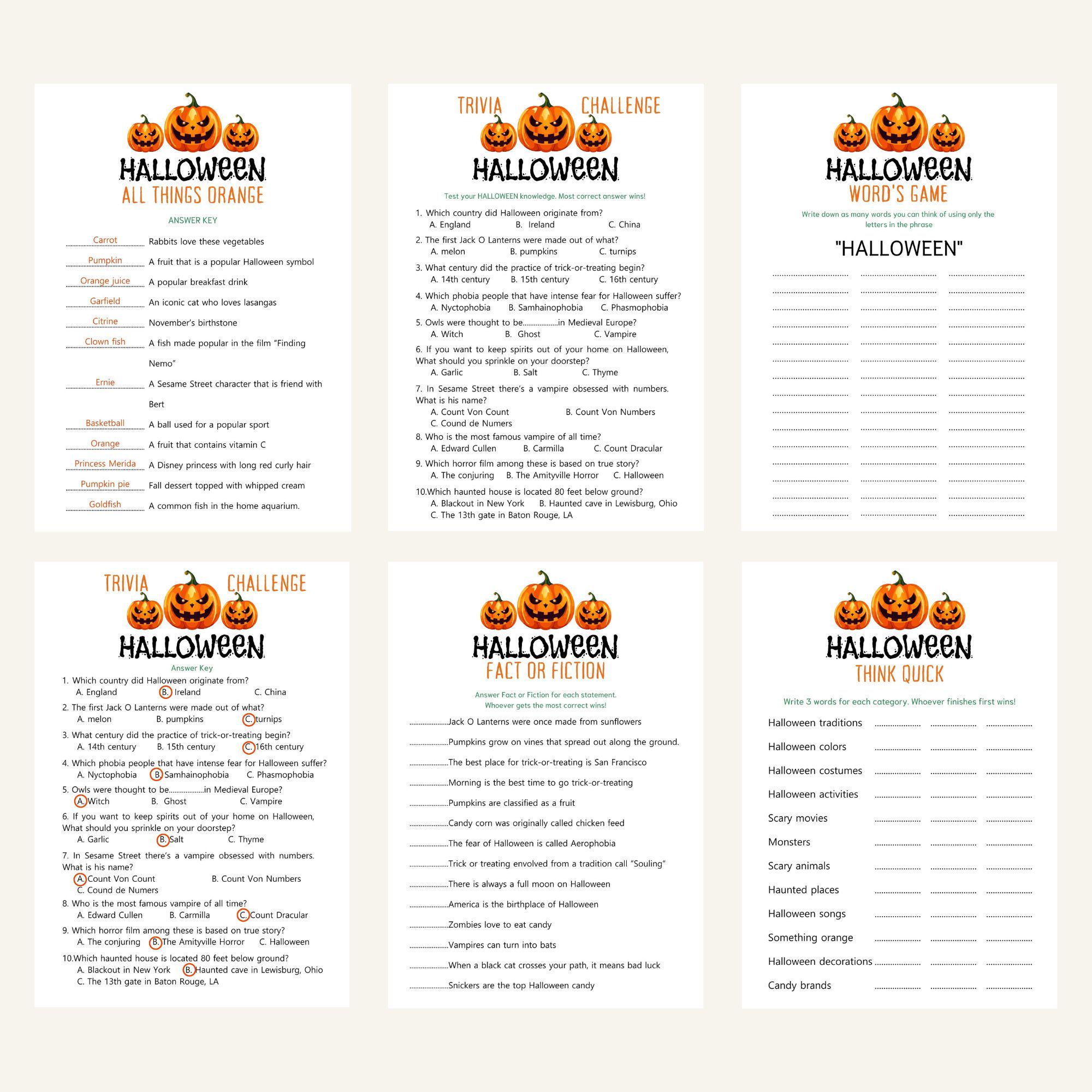 Halloween Party Games Printable PDF | 20 Party Activities for Classroom ...