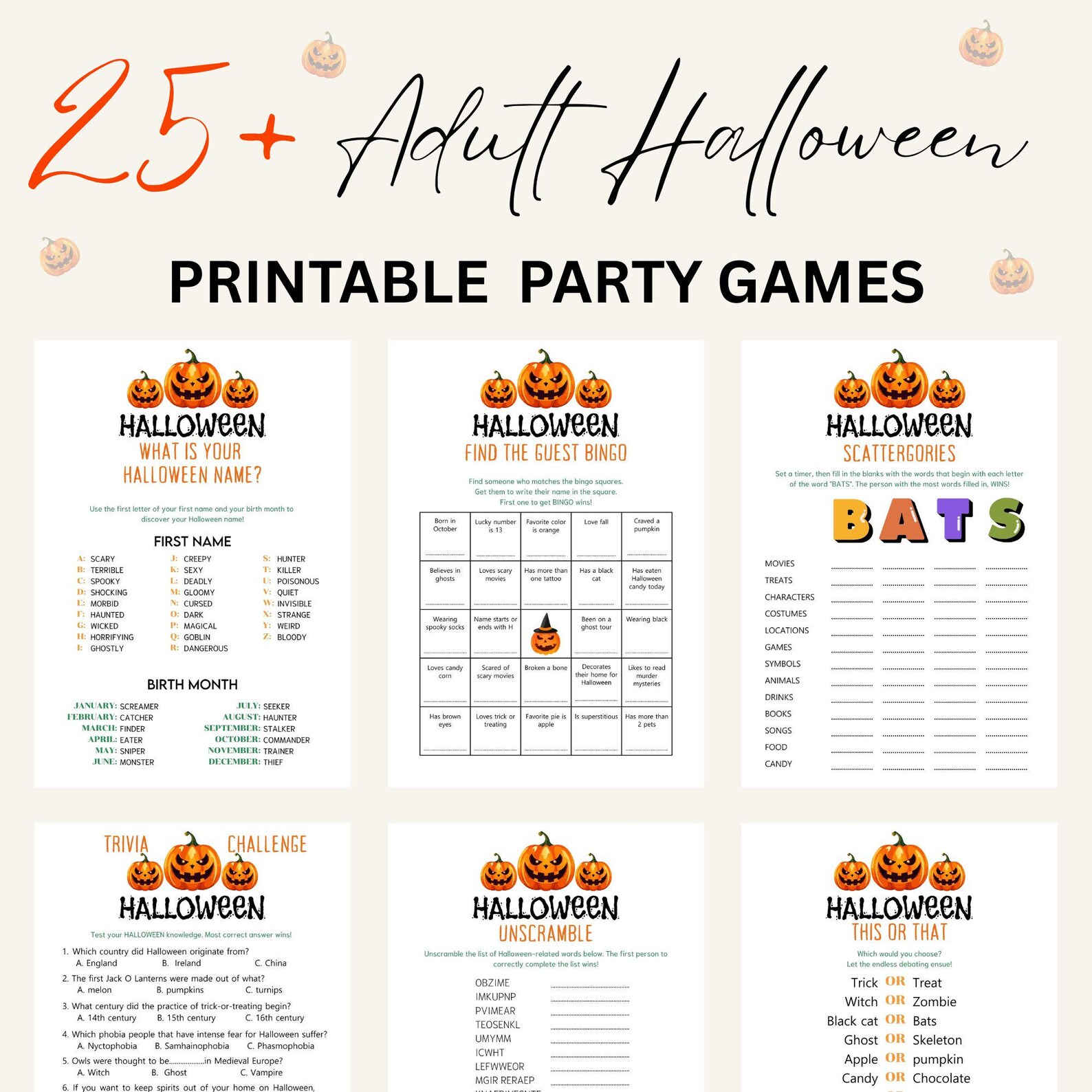 Halloween Party Games Printable PDF | 20 Party Activities for Classroom ...