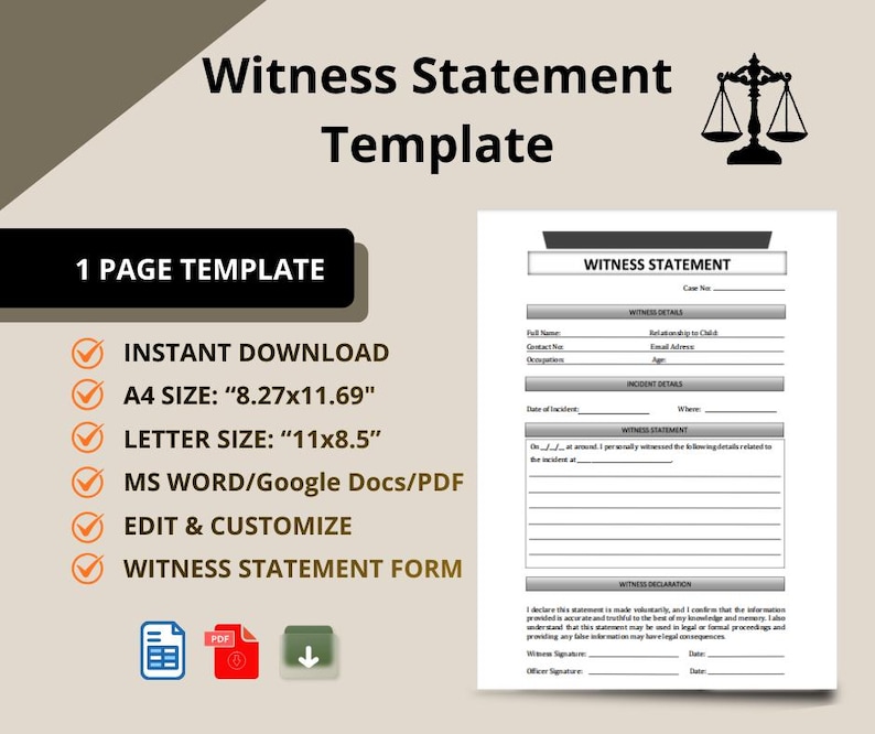 Custody Incident Witness Statement Form: Editable & Printable Evidence ...