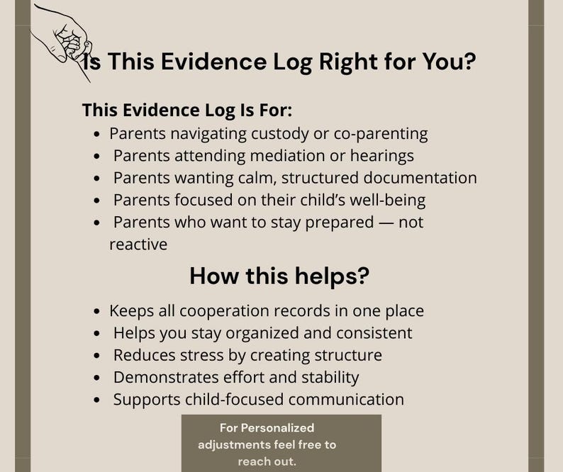 Positive Co-parenting Evidence Log Printable | Custody Documentation ...