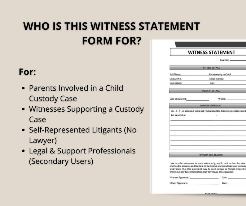 Custody Incident Witness Statement Form: Editable & Printable Evidence ...