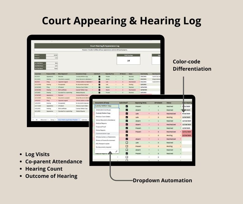 Custody Court Hearing Tracker: High-conflict Trial Templates, Upcoming ...
