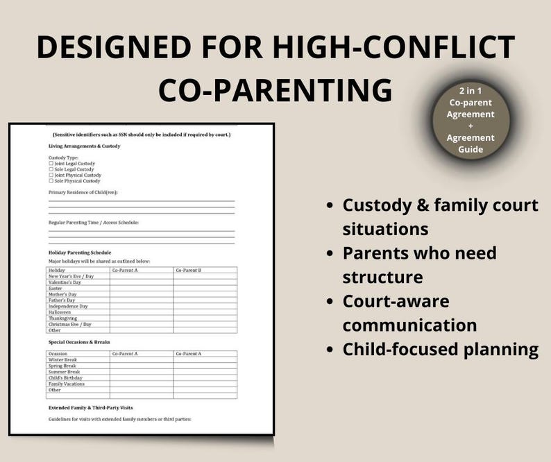 Co-parenting Agreement, Communication Plan Template: Custody Schedule ...