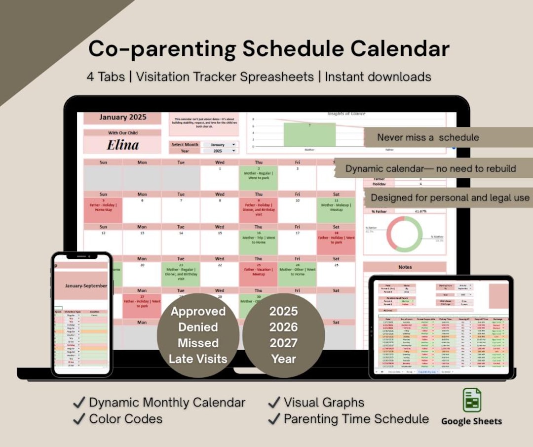 Co-parenting Schedule Calendar 2025-2026: Custody Schedule & Visitation ...
