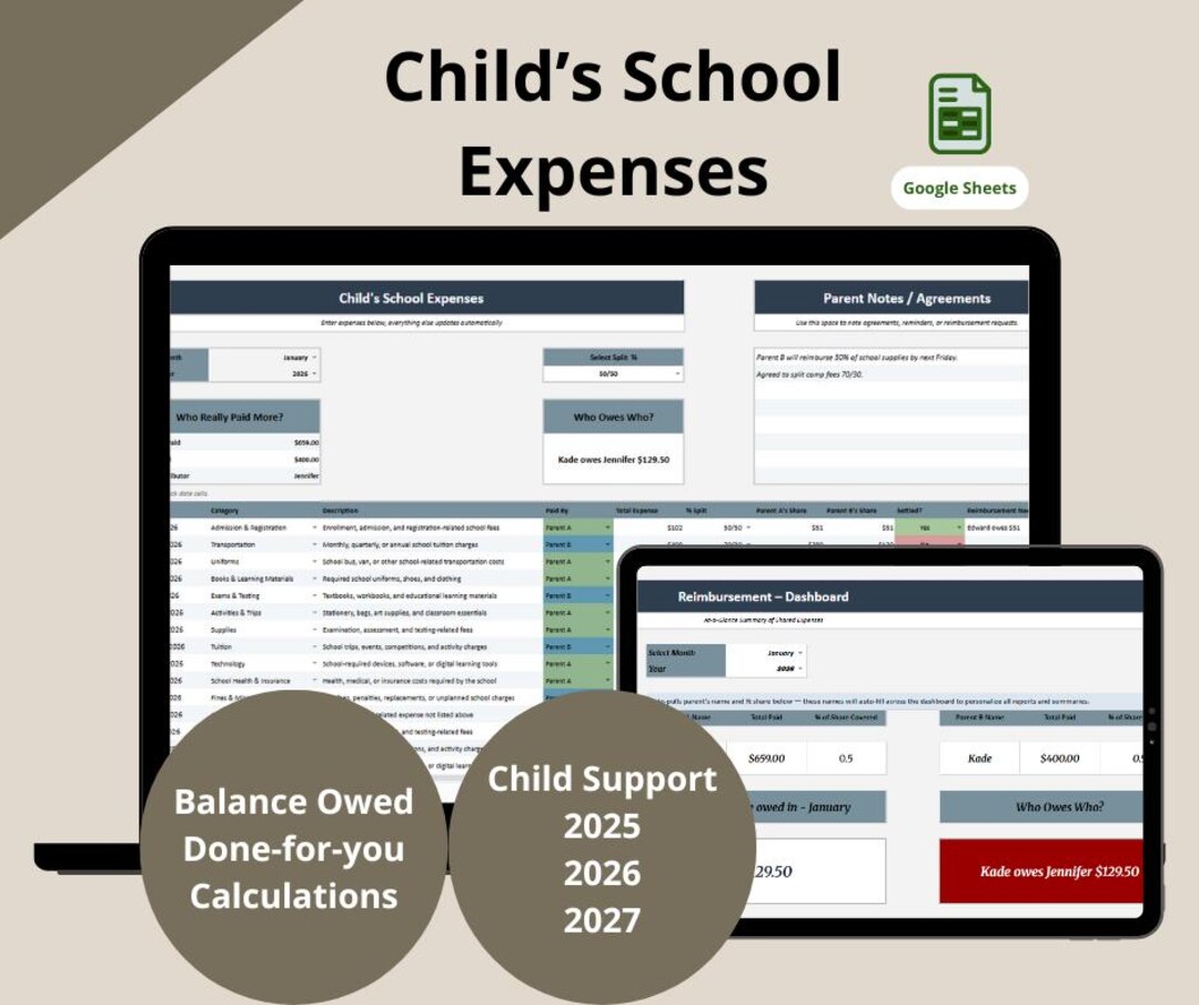 Co-parenting School Expense Template: Co-parent Reimbursement Payment ...