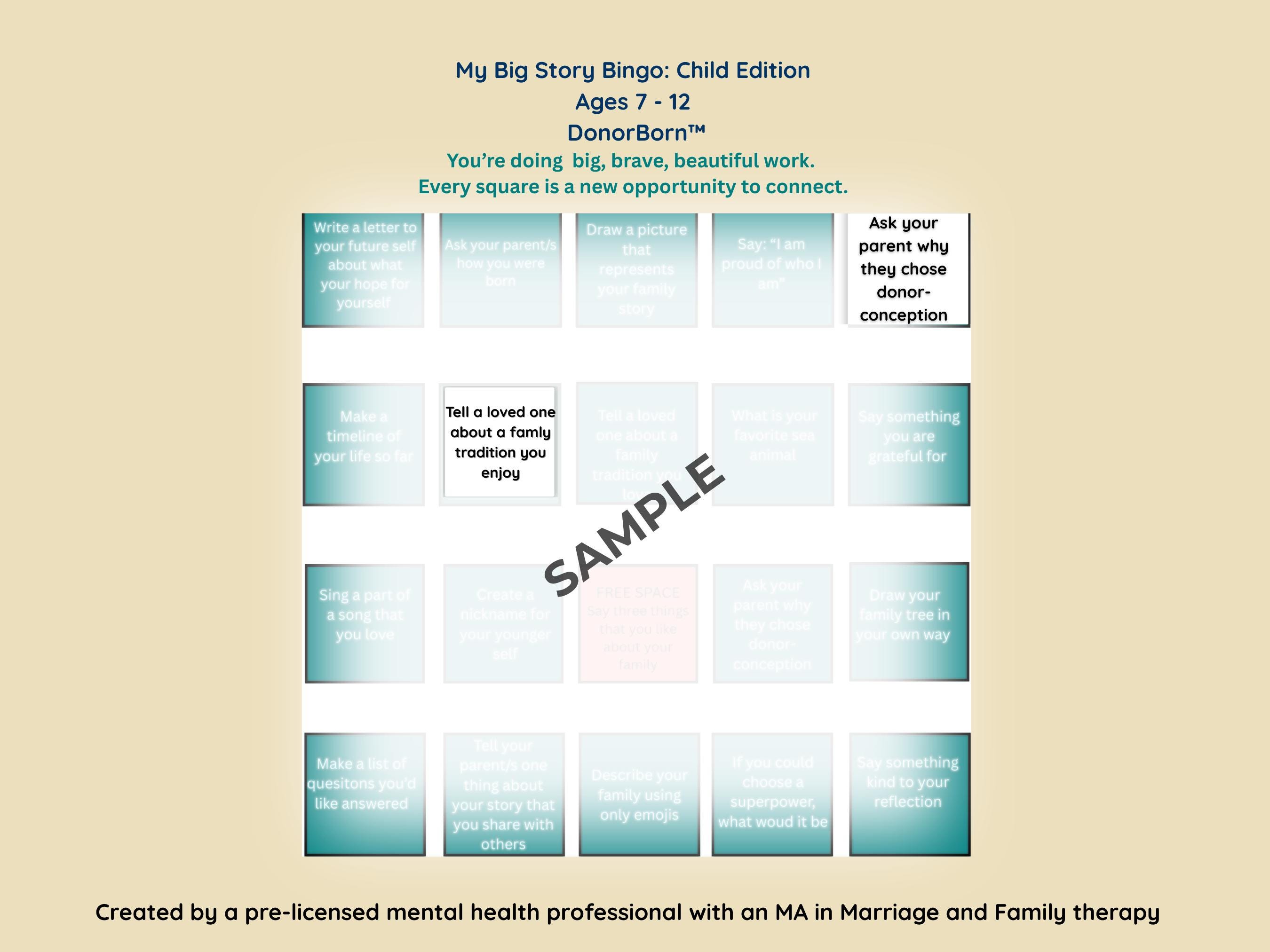 My Big Story Bingo – Printable Identity Game for Donor-conceived Kids ...