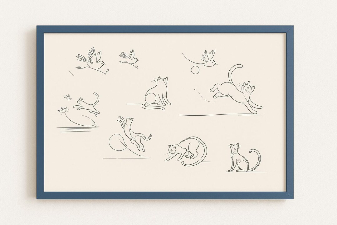 Minimalist Cat Poster – One-stroke Illustration | Digital Wall Art in 5 ...