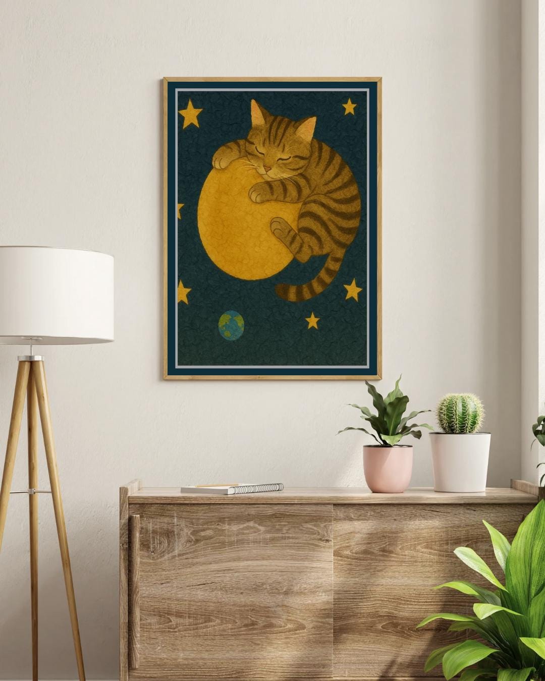 Tabby Cat Moon Print: Dreamy Night Sky Wall Art (digital Download A4 ...