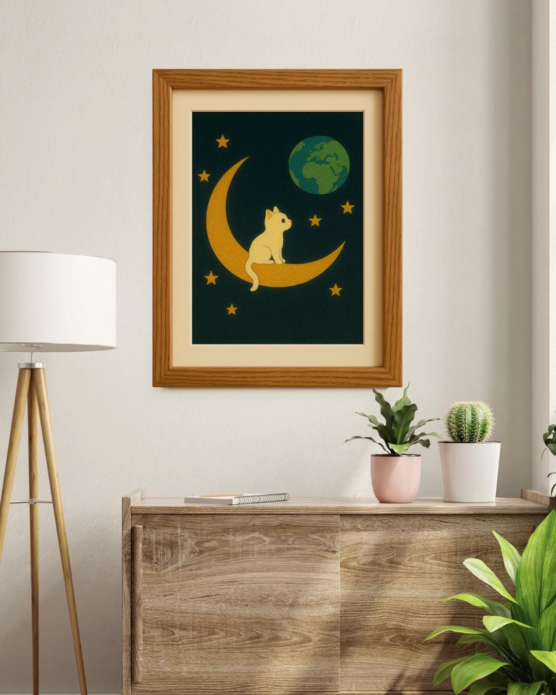 Chigiri-e Cat Moon Print: Japanese Paper Art (digital Download ...