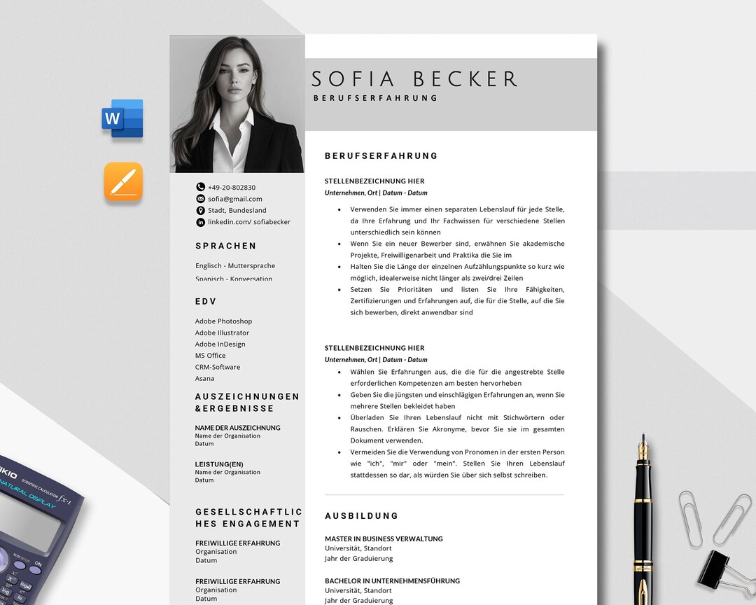 German Resume Template: Modern CV Template for Word & Pages - Etsy