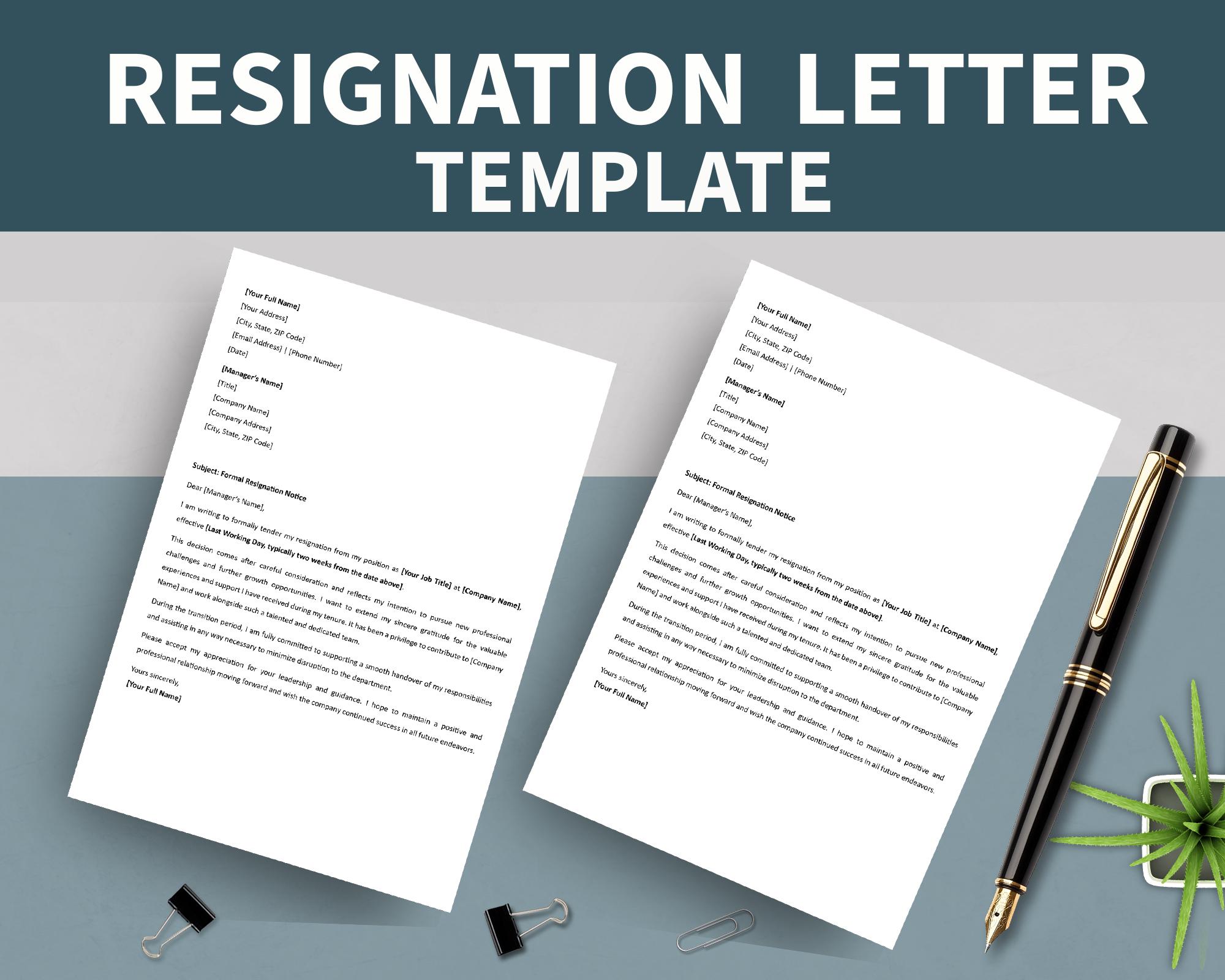 Professional Resignation Letter Template: Editable MS Word & Pages ...