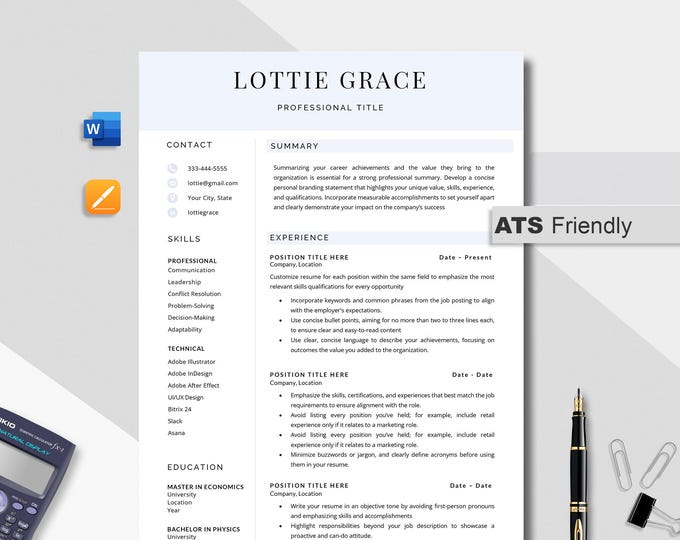 Clean Minimalist Resume Template - Google Docs, Word, Pages - Executive ...