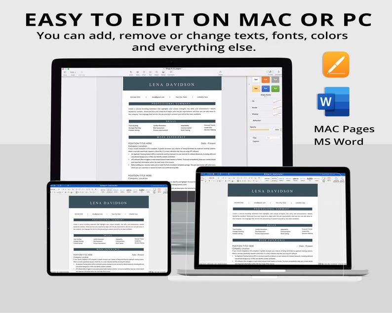 ATS Resume Template: Minimalist, Professional (word, Pages, Google Docs ...