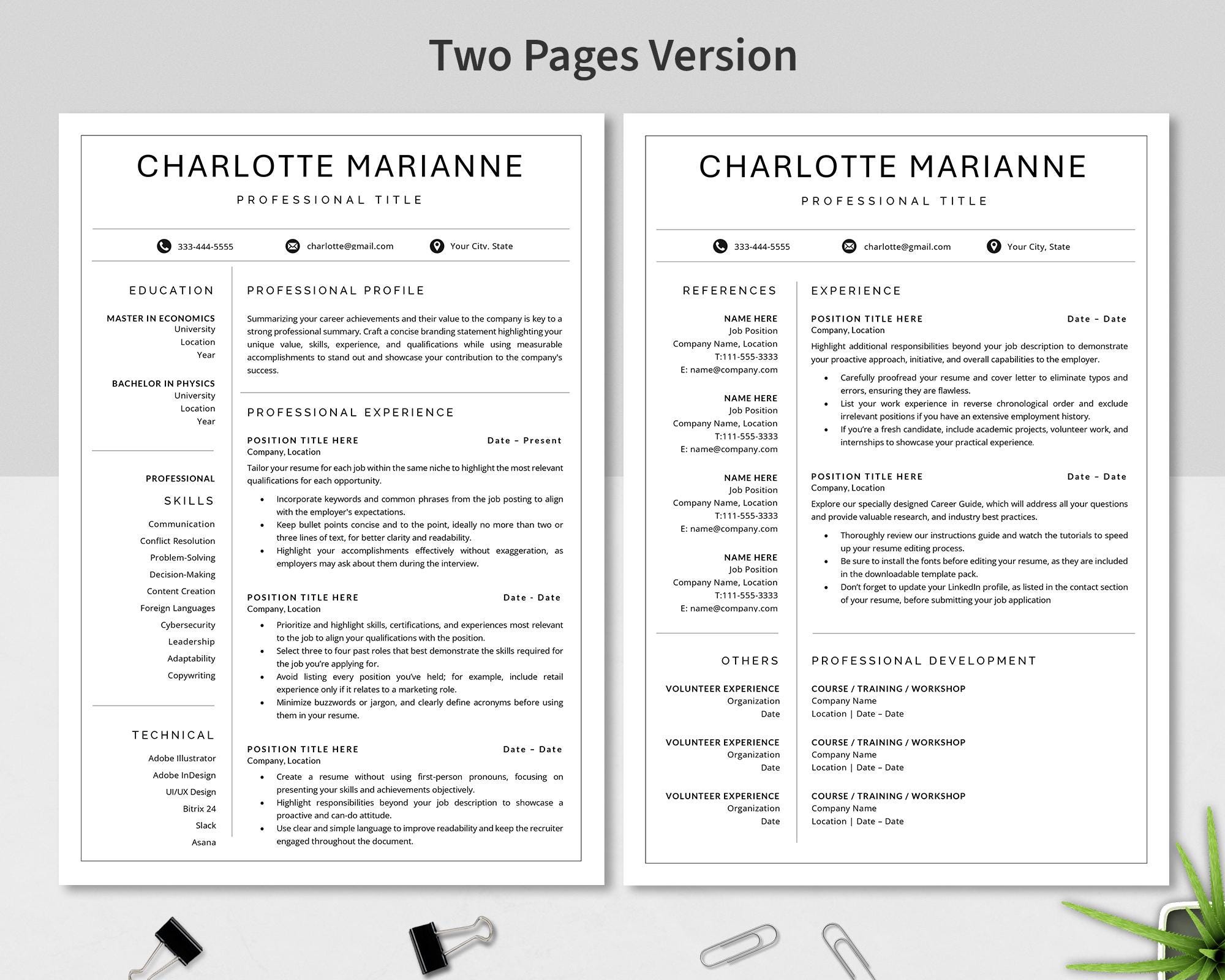 Clean Resume Template Word & Pages, Minimalist Executive Resume, Simple ...