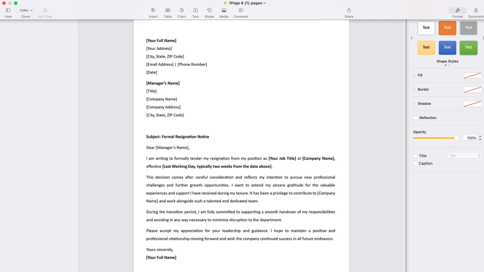Professional Resignation Letter Template: Editable MS Word & Pages ...