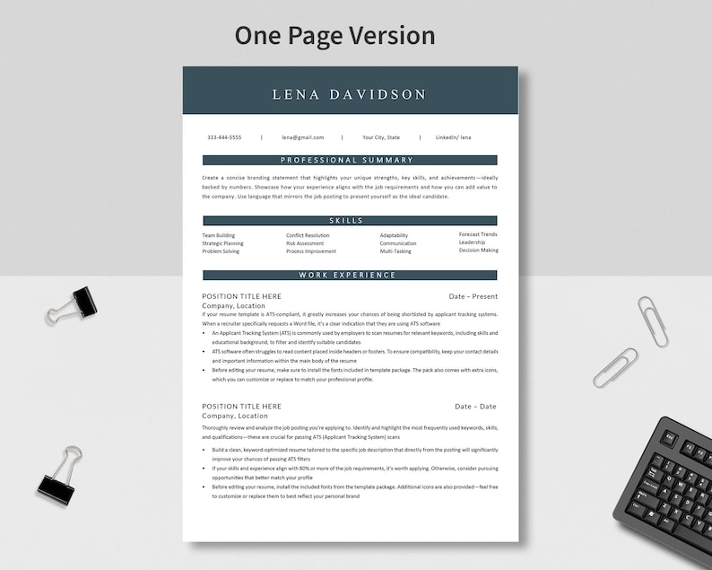 ATS Resume Template: Minimalist, Professional (word, Pages, Google Docs ...