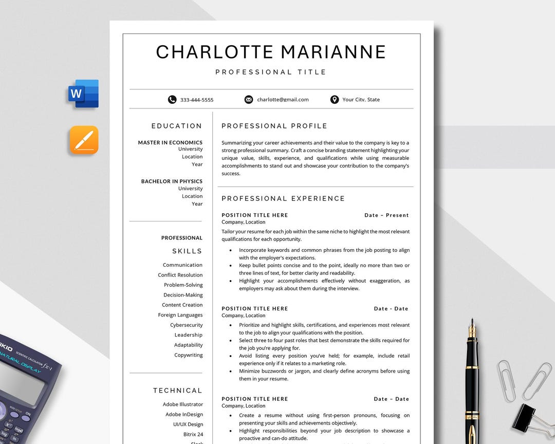 Clean Resume Template Word & Pages, Minimalist Executive Resume, Simple ...