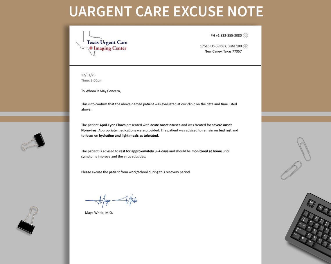 Editable Doctor Excuse Note: Work & School Leave Note MS Word,editable ...
