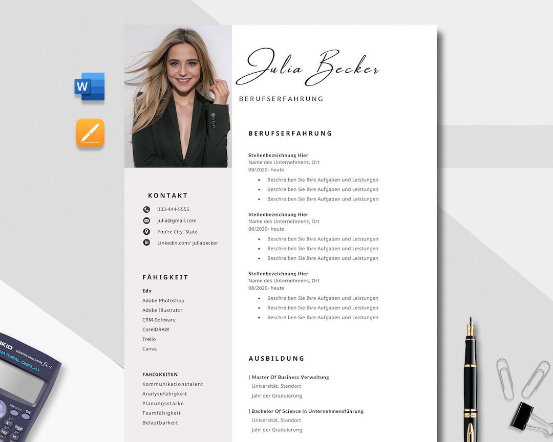 Lebenslauf Vorlage deutsch Word + Pages Bewerbungsvorlage moderne ...