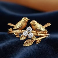 14k Gold Diamond Sparrow Ring: Lovebirds Engagement Wedding Band - Etsy