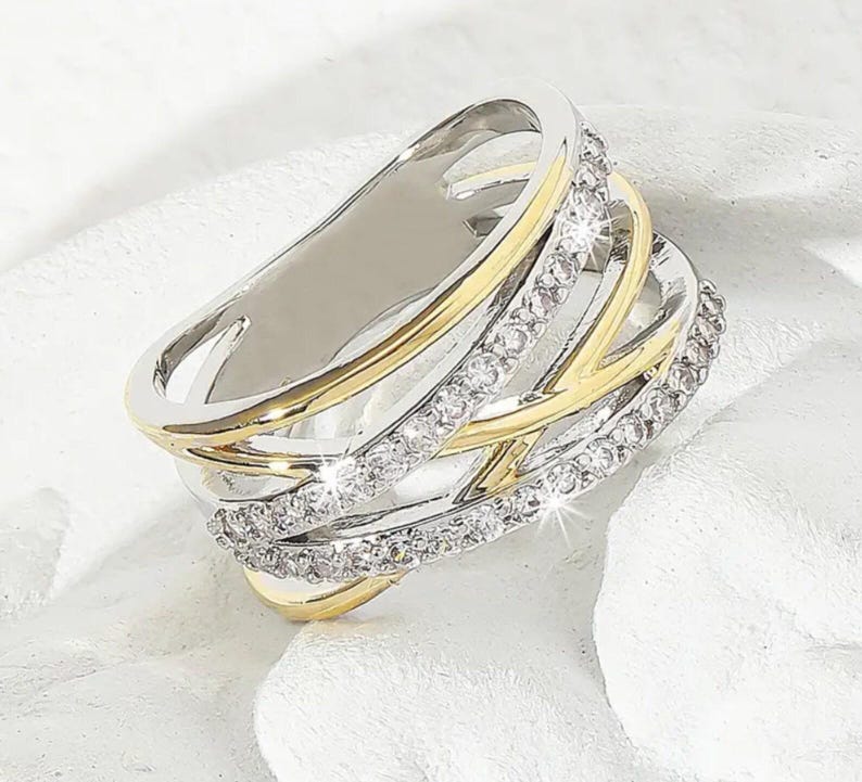 Two Tone Wedding Band, Crossover Engagement Band, Criss Cross Band in ...