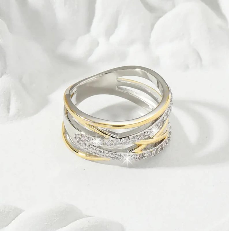 Two Tone Wedding Band, Crossover Engagement Band, Criss Cross Band in ...