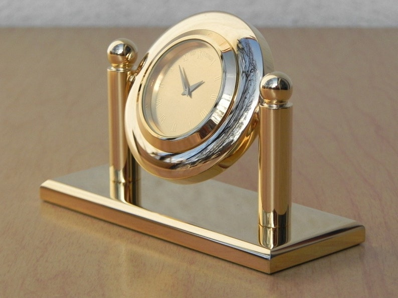 Small Solid Brass Quartz Desk Clock - Etsy