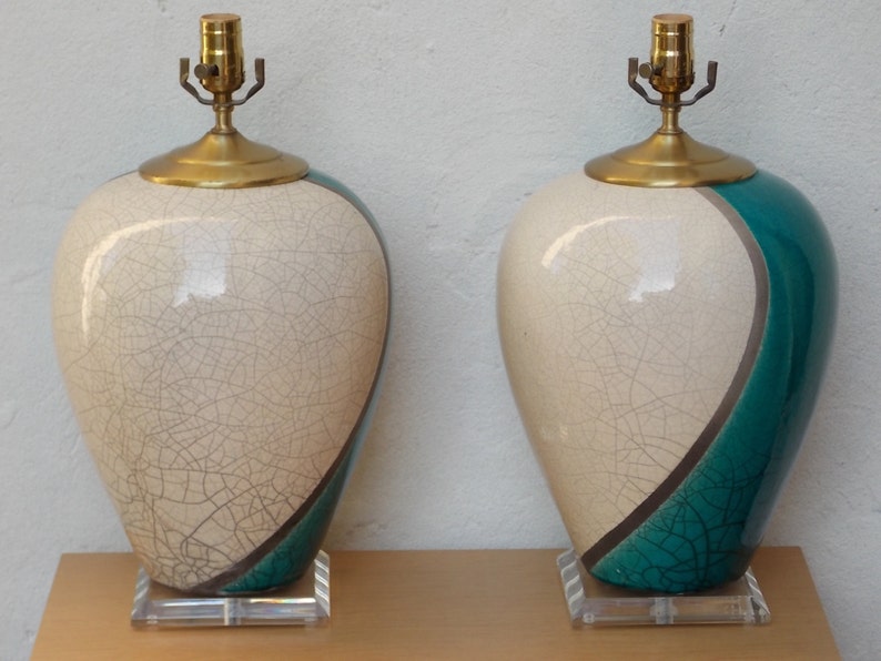 Pair Large Marc Ward Raku Crackle Lamps With Lucite Bases - Etsy