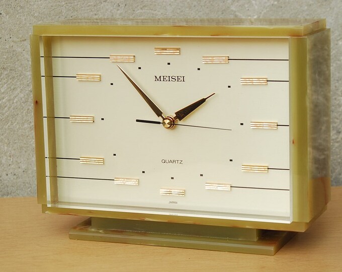 Meisei Quartz Green Marble Lucite Mantel Clock - Etsy