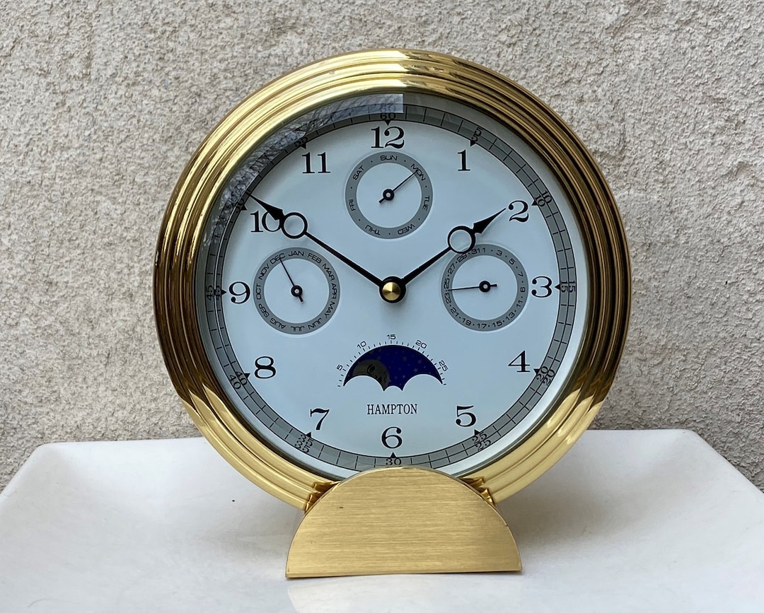 Hampton Round Brass Moon Phase Desk Clock - Etsy