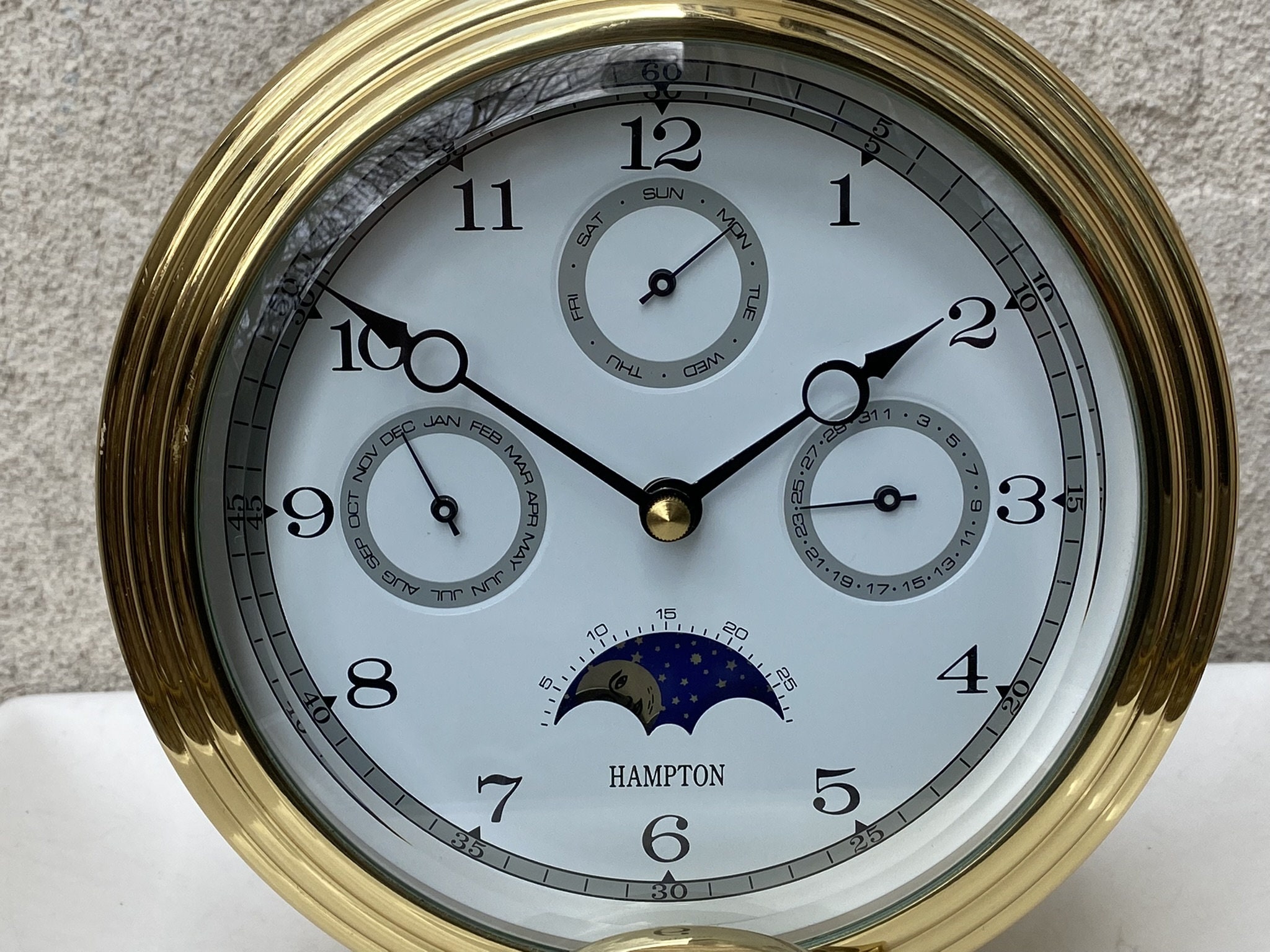Hampton Round Brass Moon Phase Desk Clock - Etsy