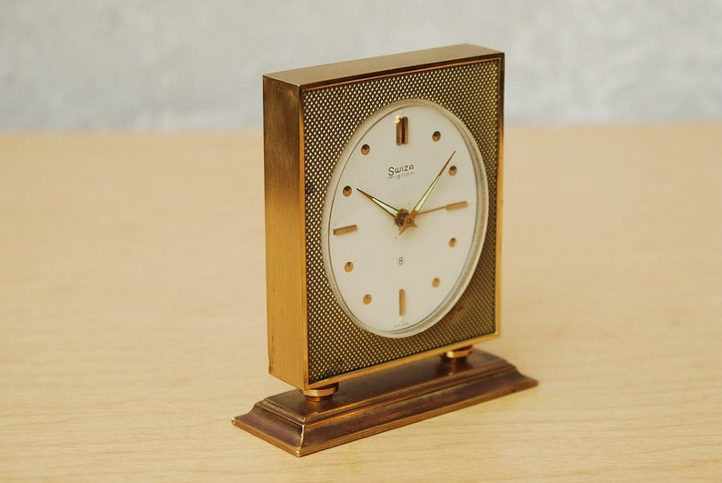 Vintage Brass Desk Square Mignon Alarm Clock by Swiza - Etsy