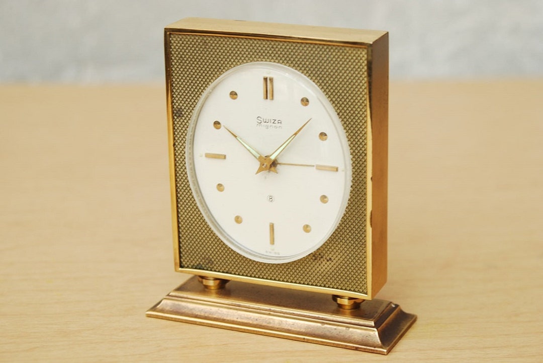 Vintage Brass Desk Square Mignon Alarm Clock by Swiza - Etsy