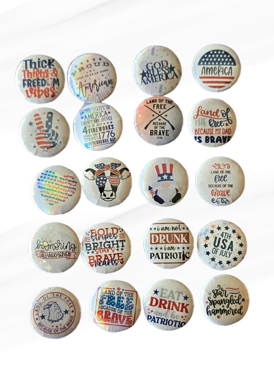 US Fourth of July Pin Back Buttons – Set of 4 – 25mm Patriotic Flair ...