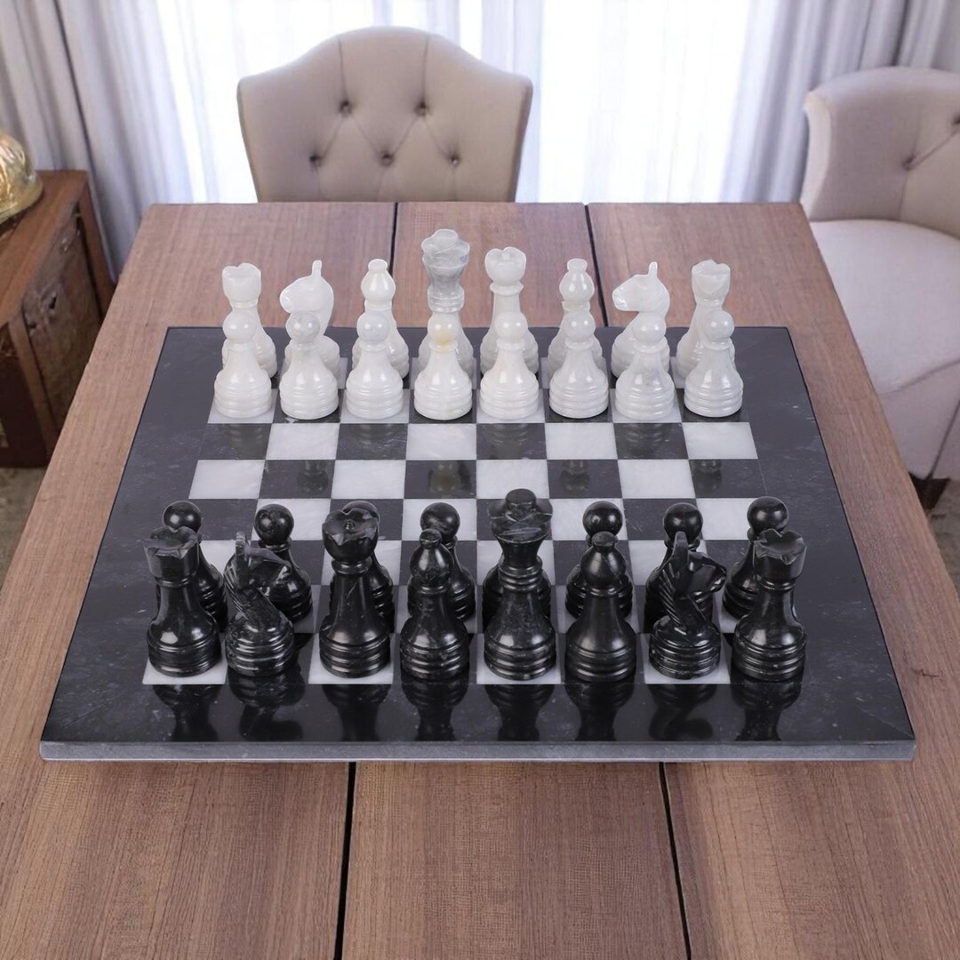 Marble Chess Set Handmade, Marble Chess Board Set, Black & White ...