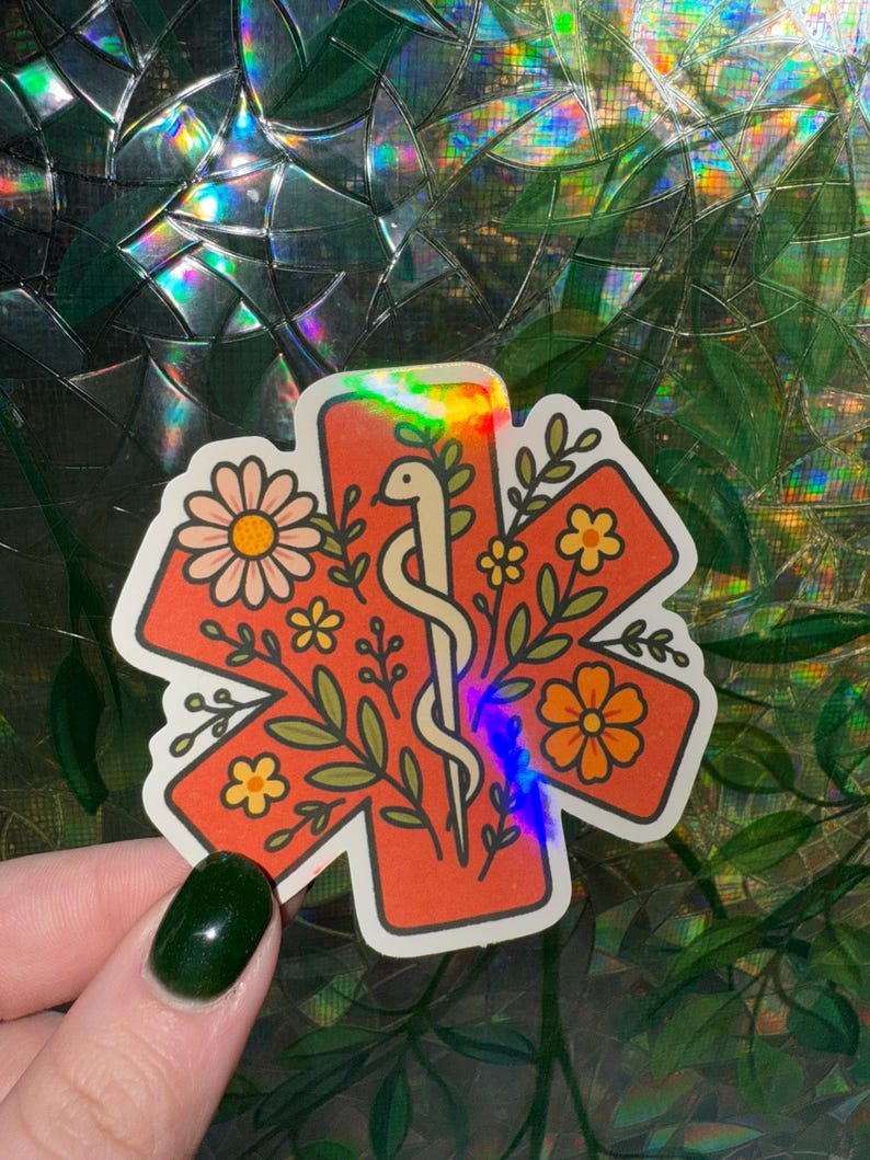 Orange Floral Star of Life Holographic Sticker | EMT Paramedic Nurse ...