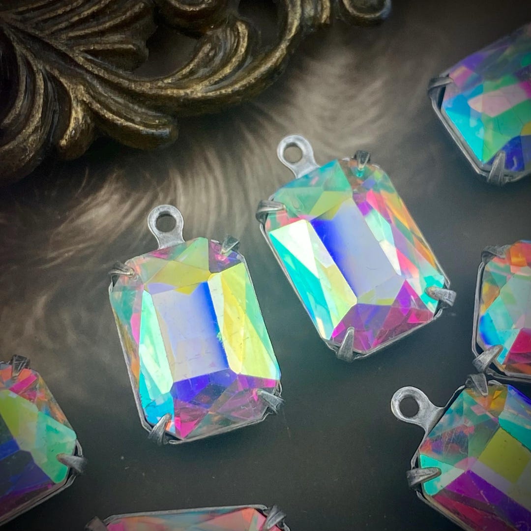 Crystal AB Rectangle Rhinestone Drops / Charms / Pendants - 20mm - 2 ...