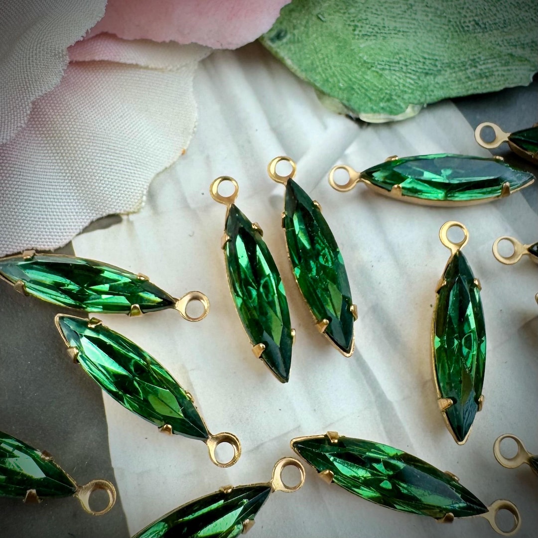 Green Tourmaline Long Skinny Marquis Rhinestone Charms / Drops - 18mm ...