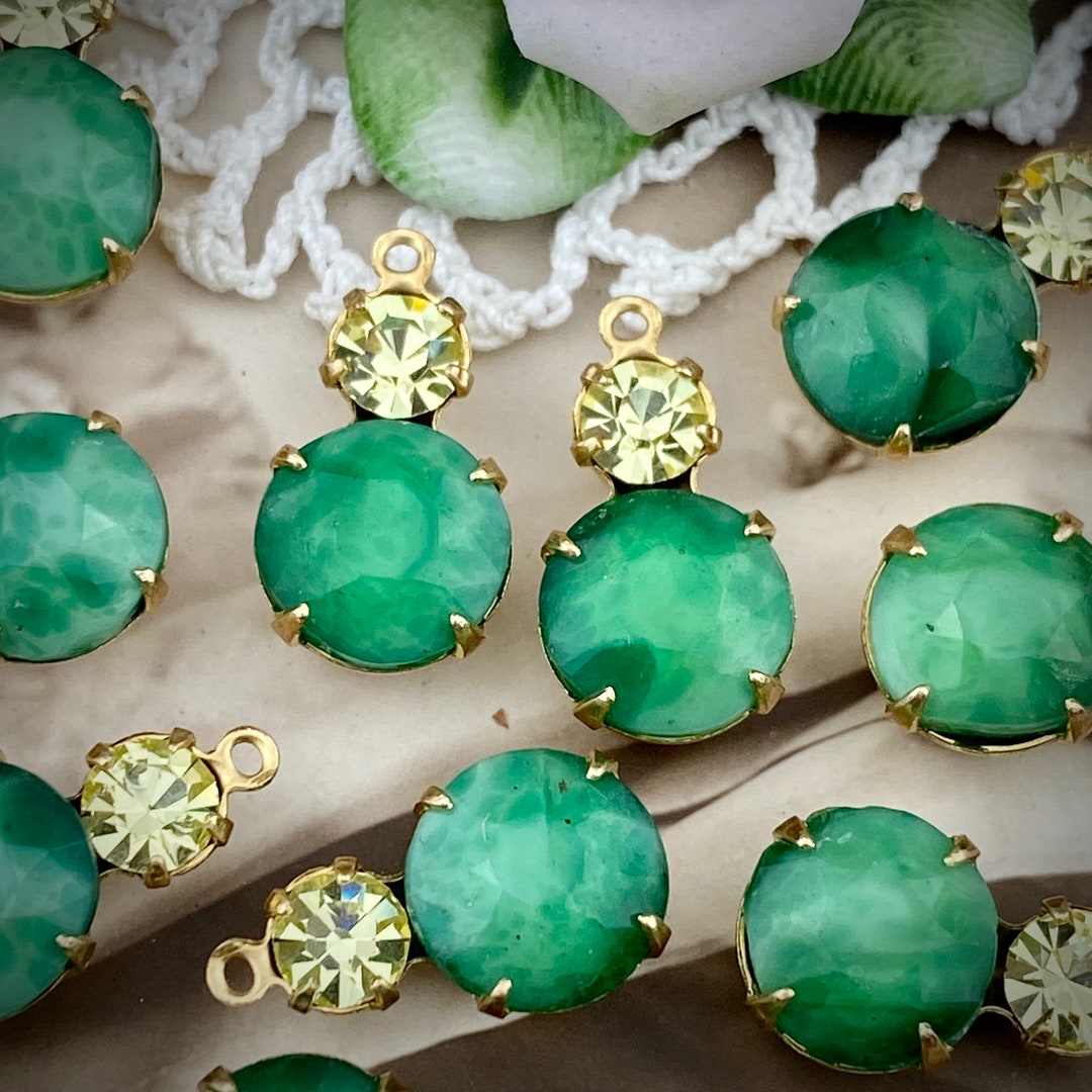 Vintage Faceted Moonglow Jade Matrix / Peking Glass and Swarovski ...