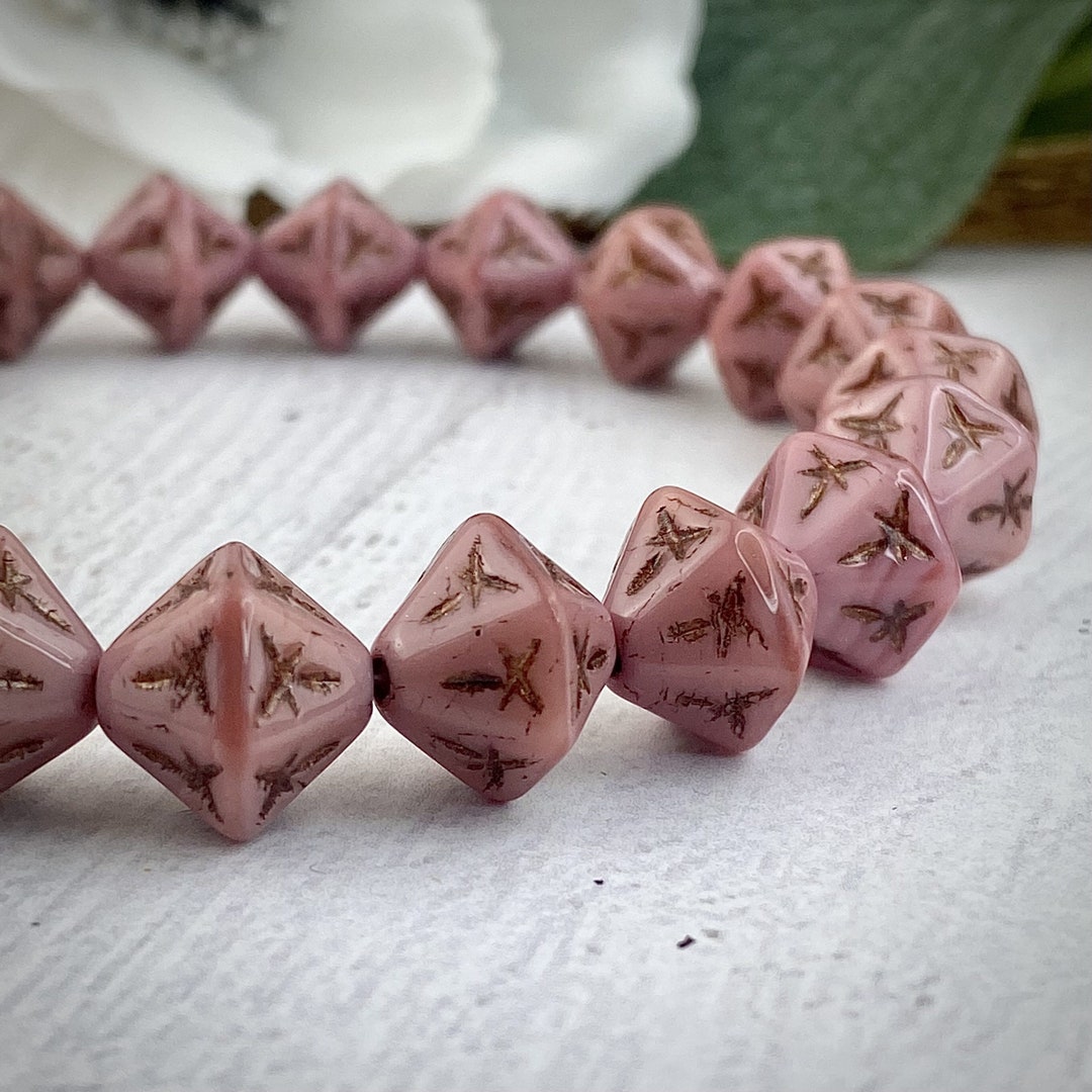 Czech Vintage Reproduction Pressed Glass Bicone Beads in Opaque Coral ...