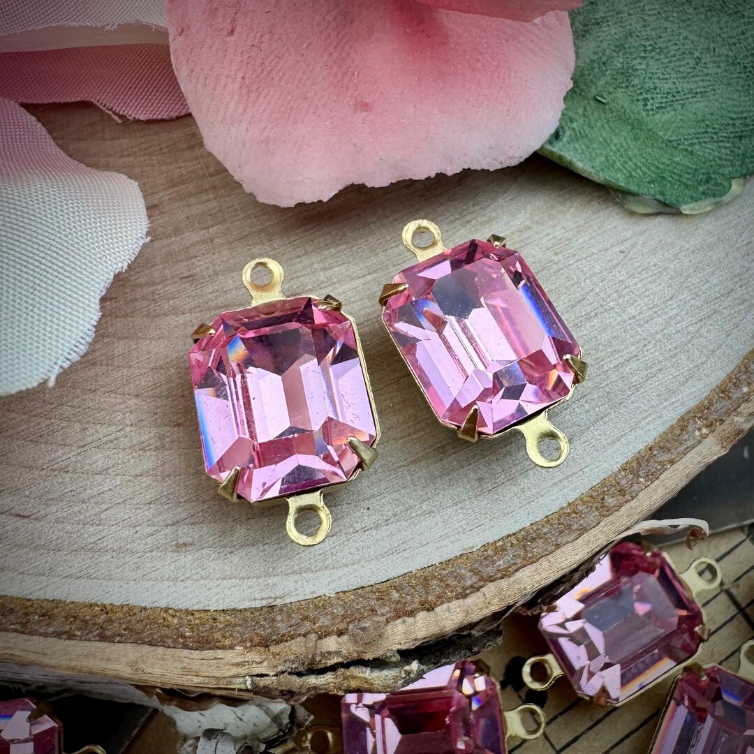 Vintage Swarovski Crystal Rose Pink Rhinestone Rectangle Connectors ...