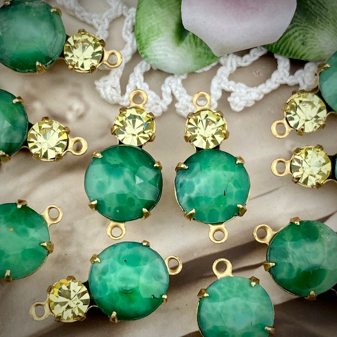 Vintage Faceted Moonglow Jade Matrix / Peking Glass and Swarovski ...