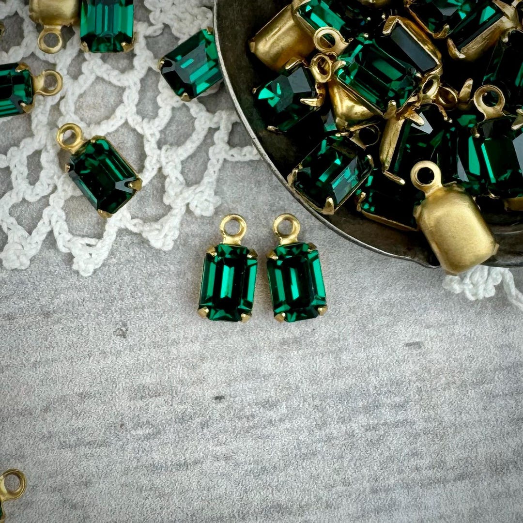 Emerald Green Little Swarovski Crystal Rectangle Drops - 10mm - 4 ...