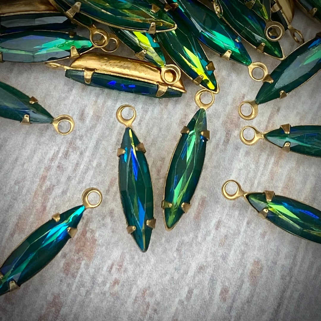 Flashy Green / Blue / Yellow Long Skinny Marquis Drops in Gold Tone ...