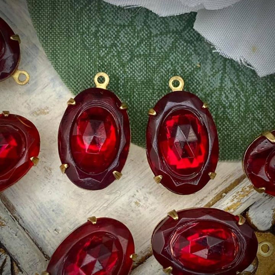 Ruby Red Oval Rhinestone Drops With Ruby Rose Cut Centers - 19mm - 2 ...